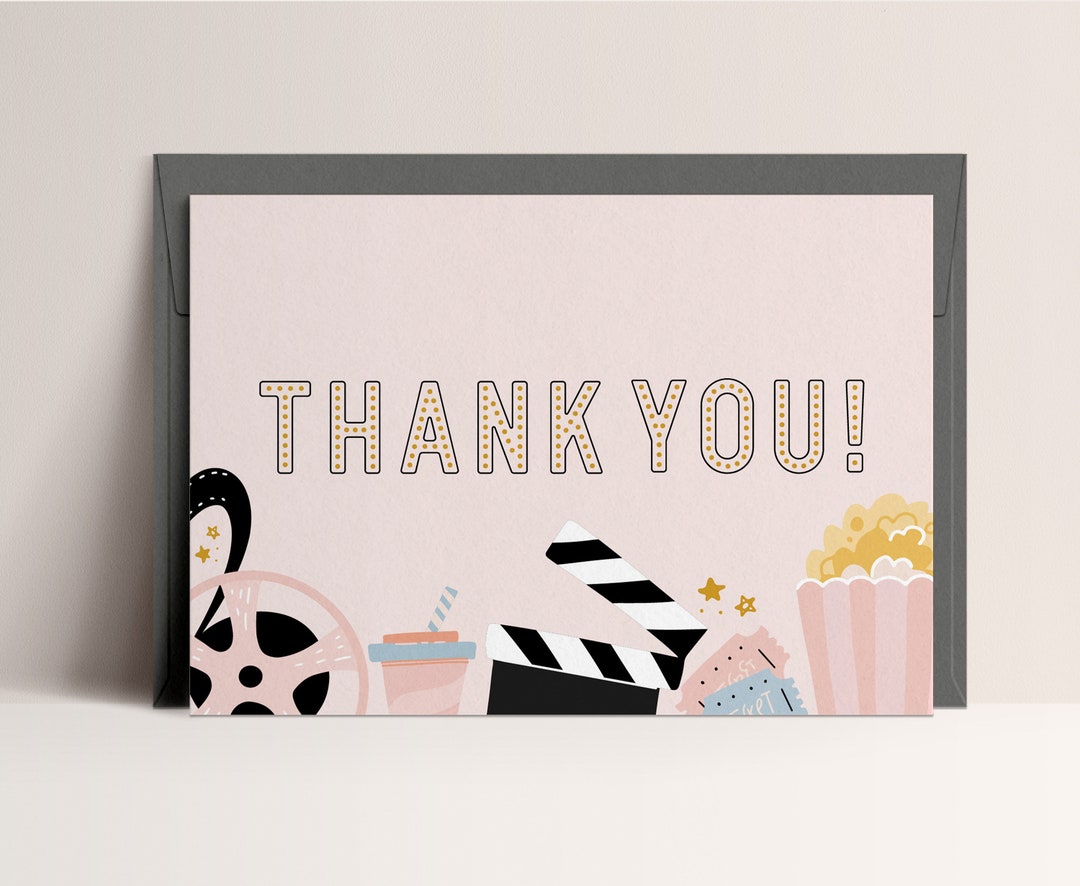 Movie Party Thank You Card, Movie Night Birthday, Editable Digital ...