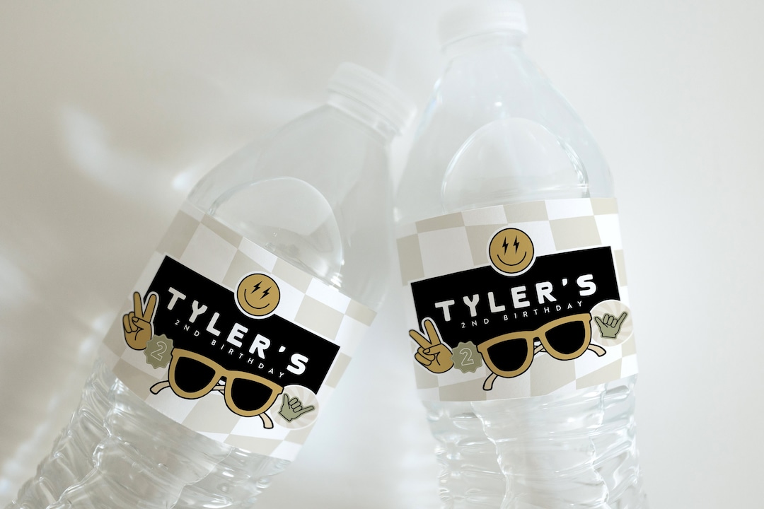 Checkered Smiley Face Water Bottle Label Template Rad Birthday Stickers ...