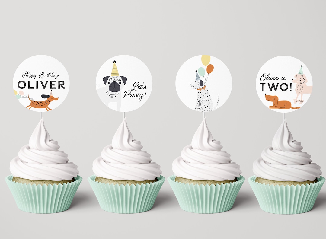 Dog Birthday Cupcake Toppers: Puppy Pawty Decorations (INSTANT DOWNLOAD ...