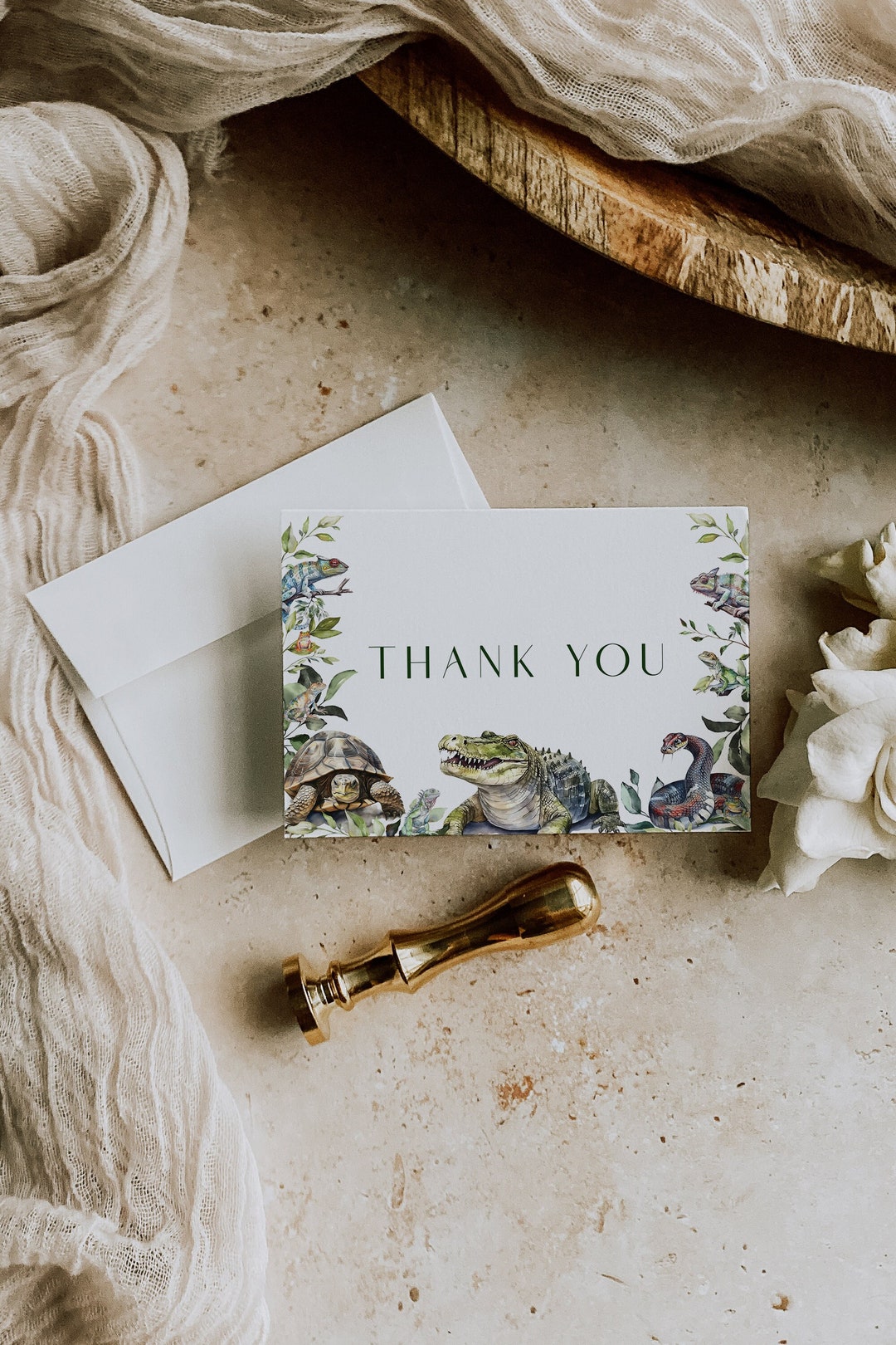 Reptile Thank You Card: Alligator, Turtle, Snake (digital Editable ...