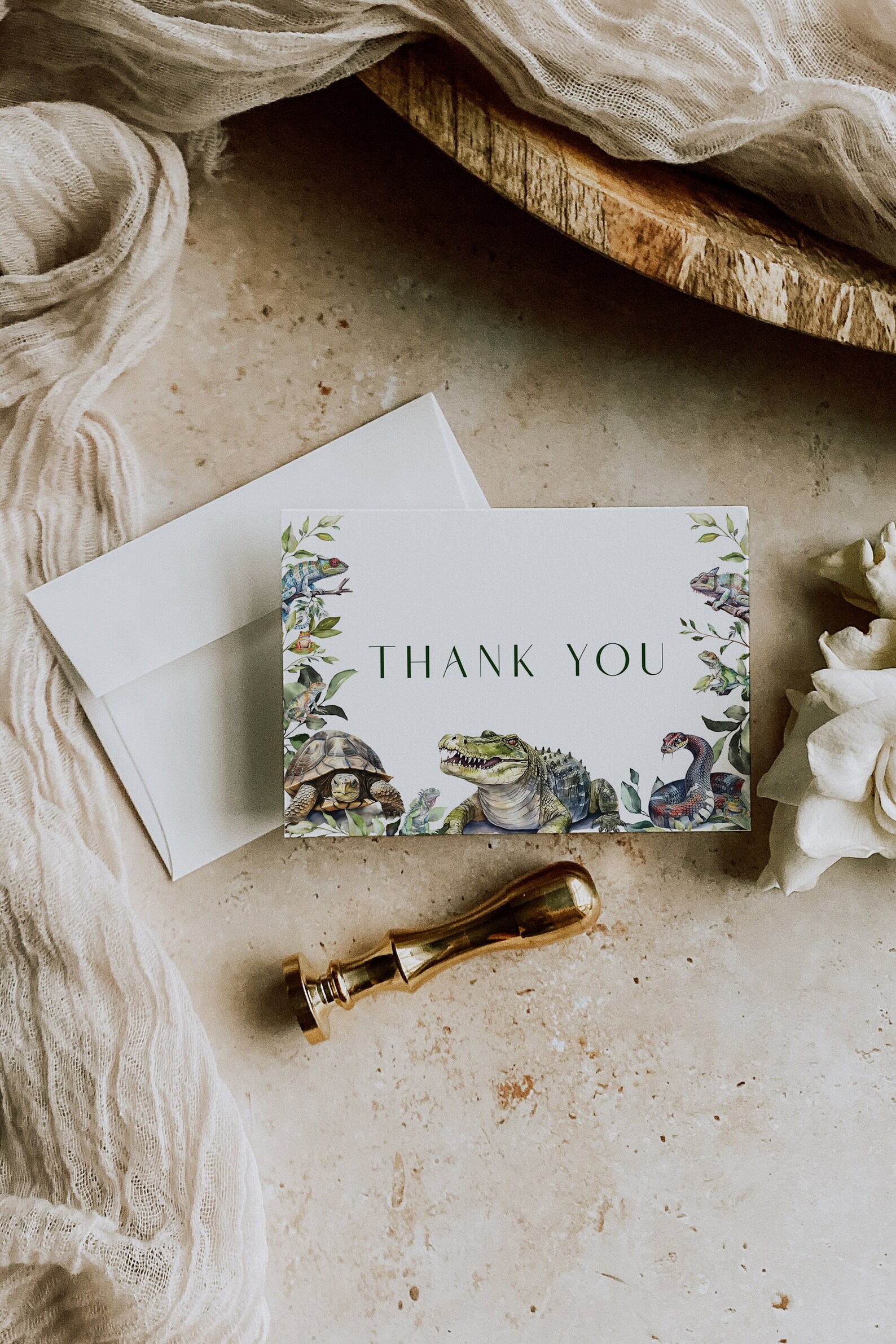 Reptile Thank You Card: Alligator, Turtle, Snake (digital Editable ...