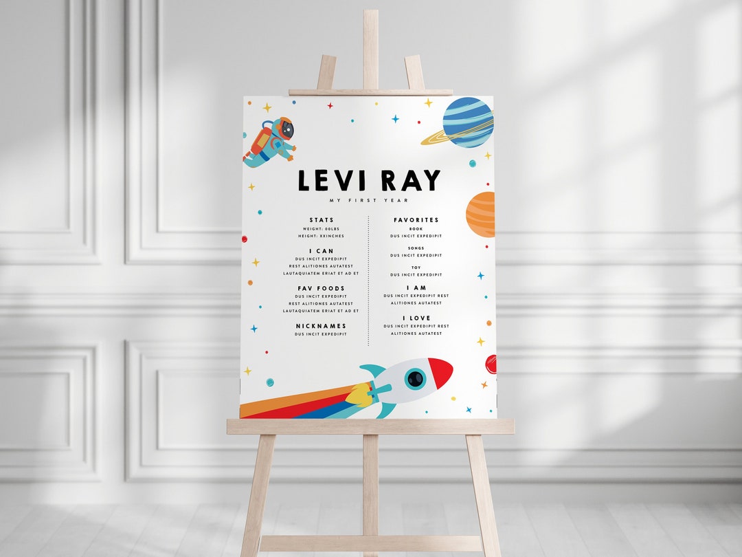 Editable Space Birthday Milestone Board: Galaxy First Year Stats ...