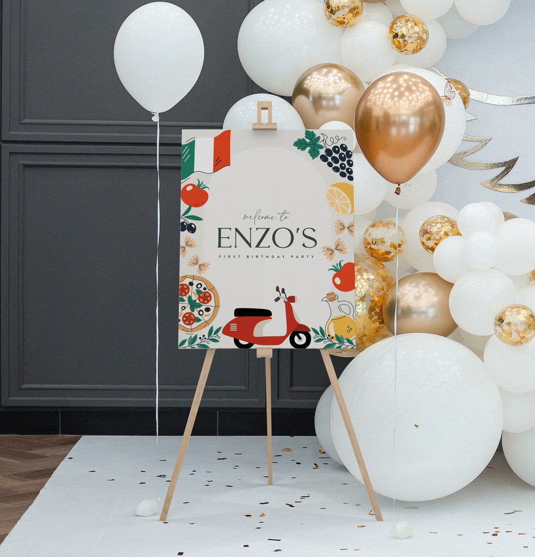 Italian Birthday Welcome Sign: Vespa, Pizza Party Decor (digital ...