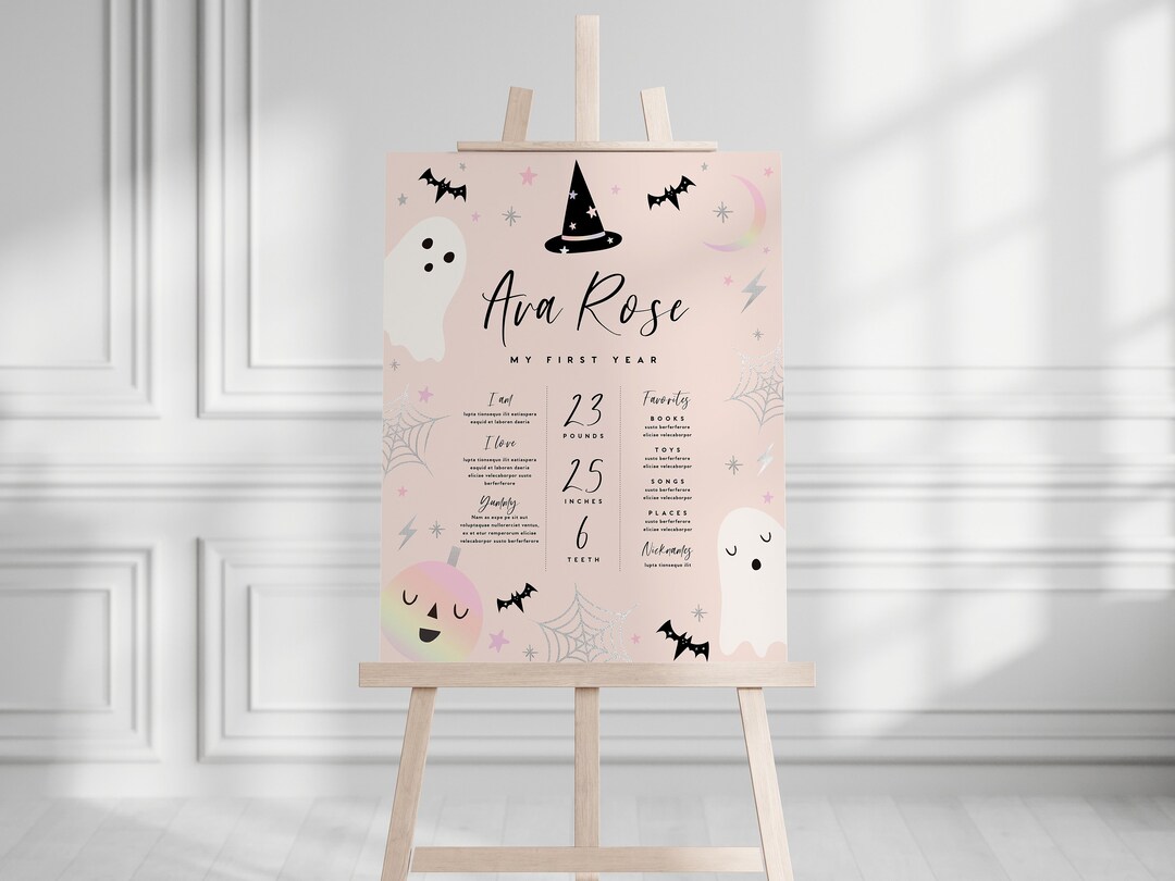 Girl Halloween Birthday Milestone Board: Pink Ghost Decor (INSTANT ...