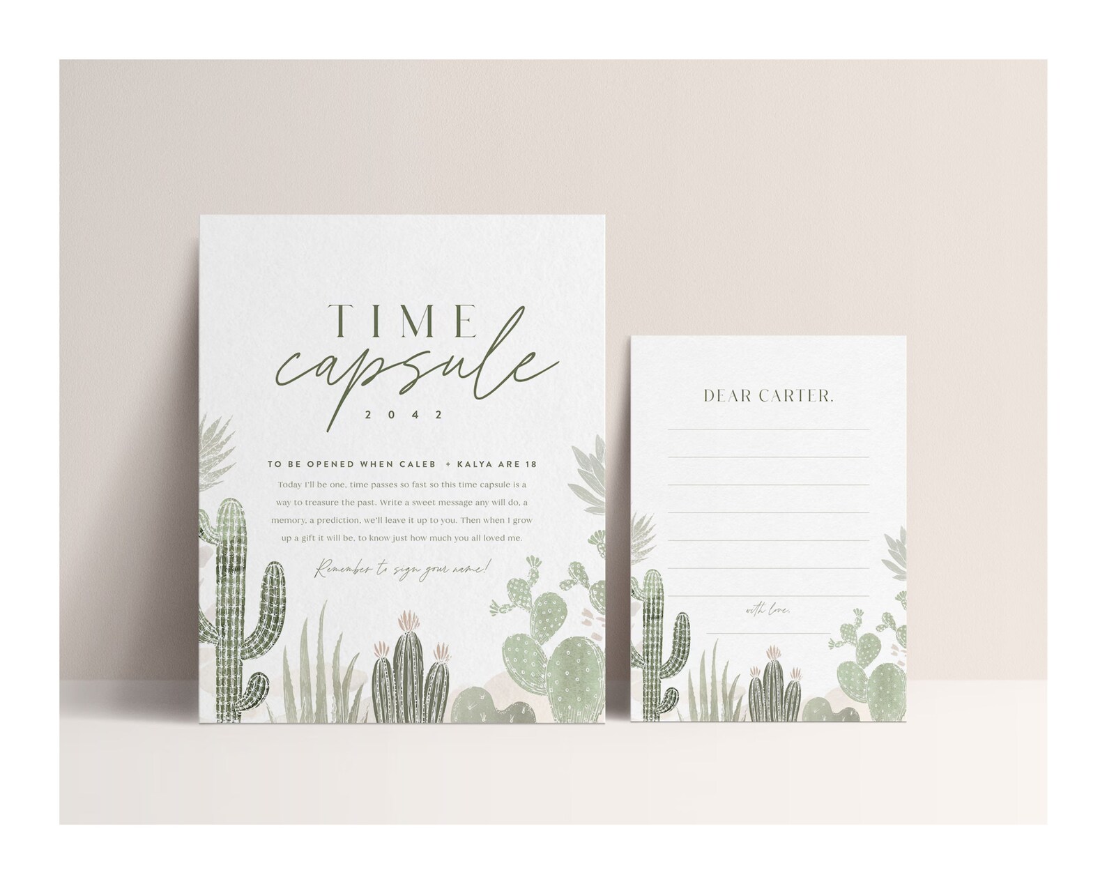 Prickly Pair Twins Water Label Template: Boho Cactus Fiesta (digital ...