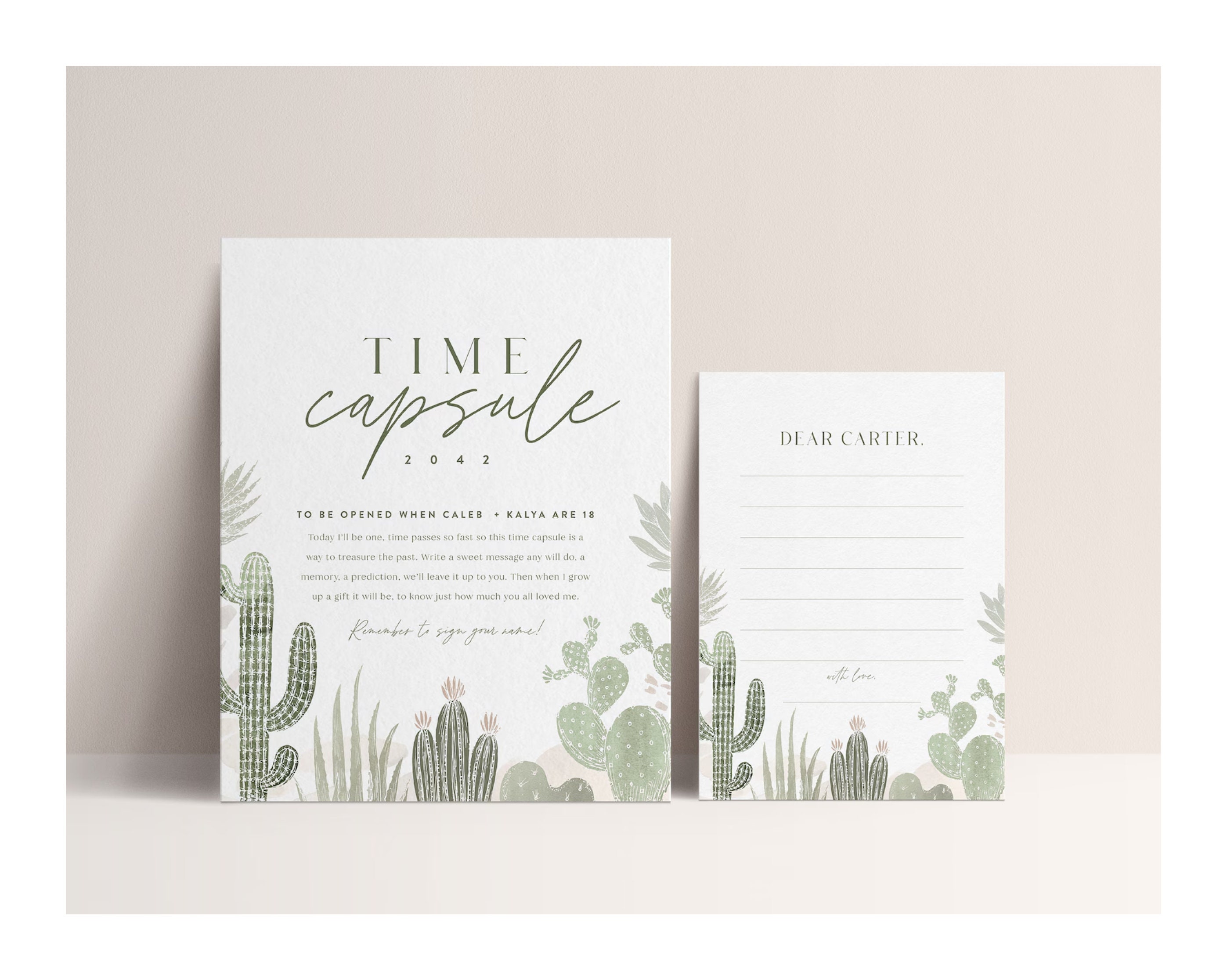Prickly Pair Twins Water Label Template: Boho Cactus Fiesta (digital ...