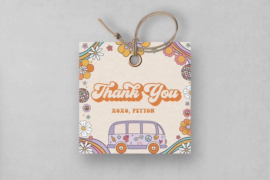 Groovy Birthday Favor Tag: Retro 70s Hippie Flowers (digital Template ...