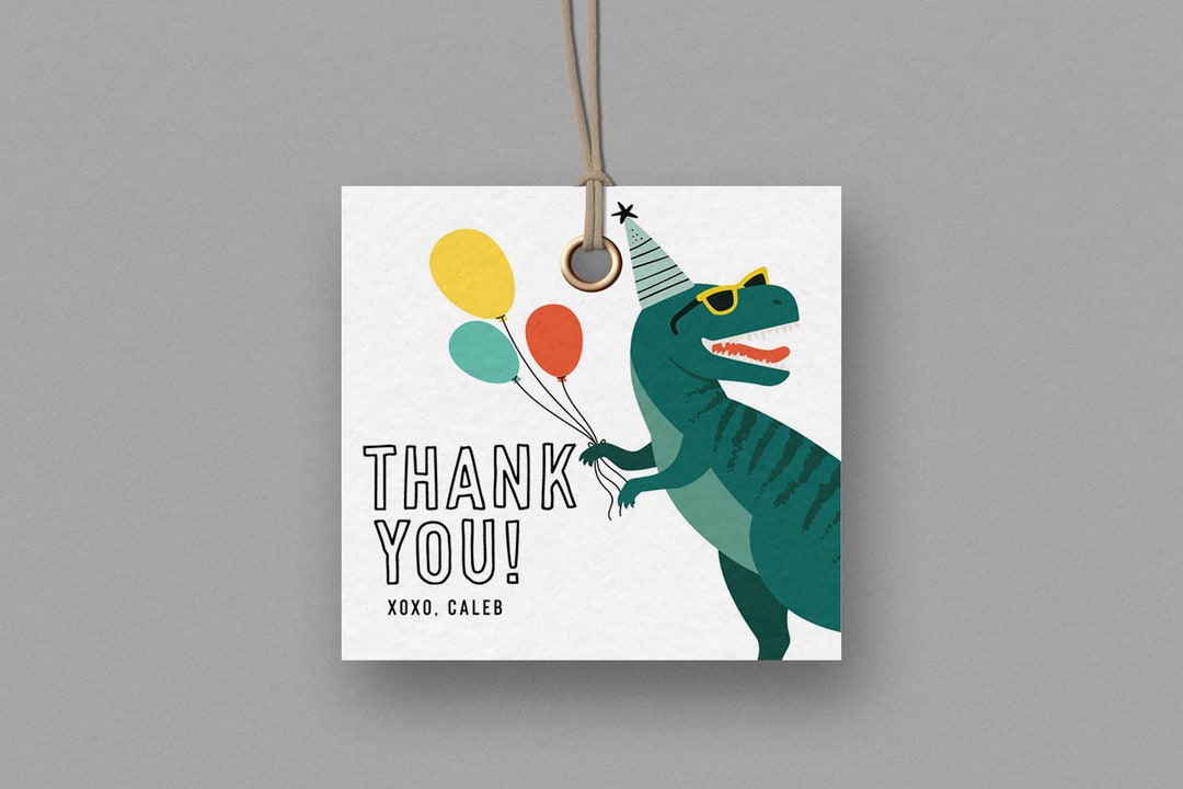 Editable T Rex Dinosaur Favor Tag, Modern Dinosaur Tag, Three Rex ...