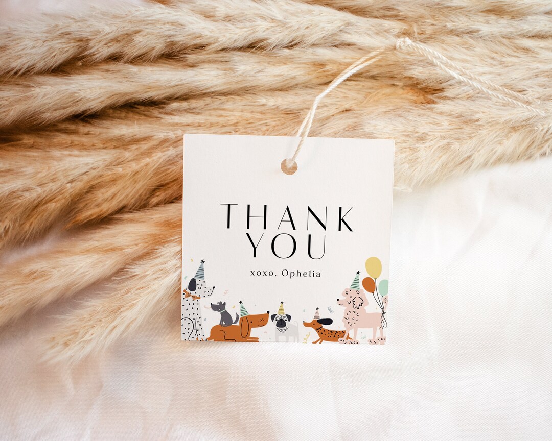 Dog Birthday Favor Tag Template, Puppy Thank You Tag, Modern Dog Theme ...