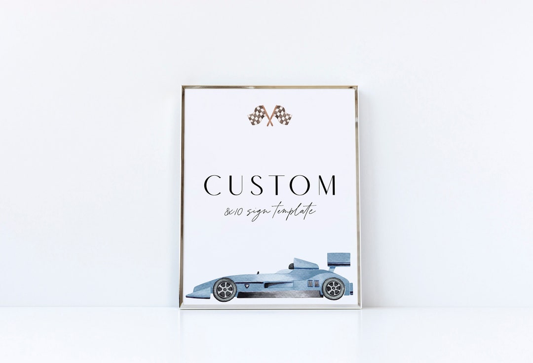 Race Car Party Sign: Blue Fast One Theme (editable Digital Template) - Etsy