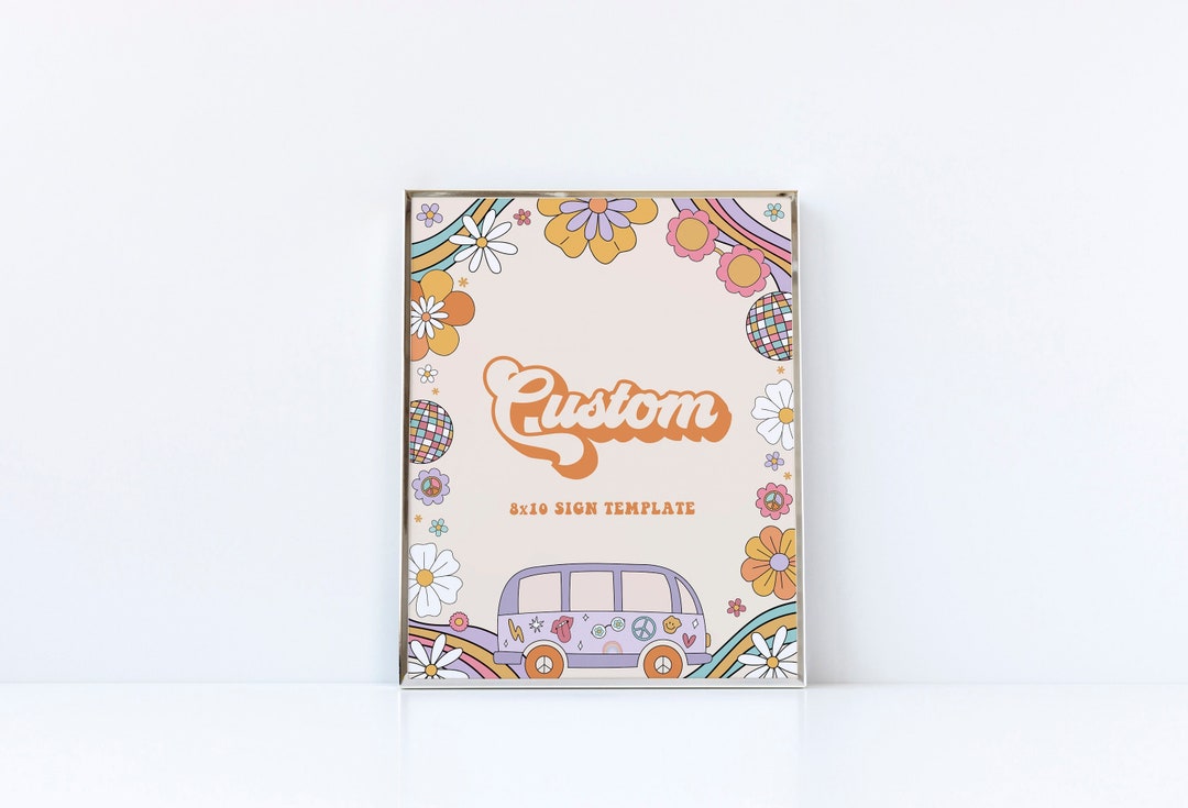Groovy Birthday Party Sign Template Retro Festival Birthday Flower ...