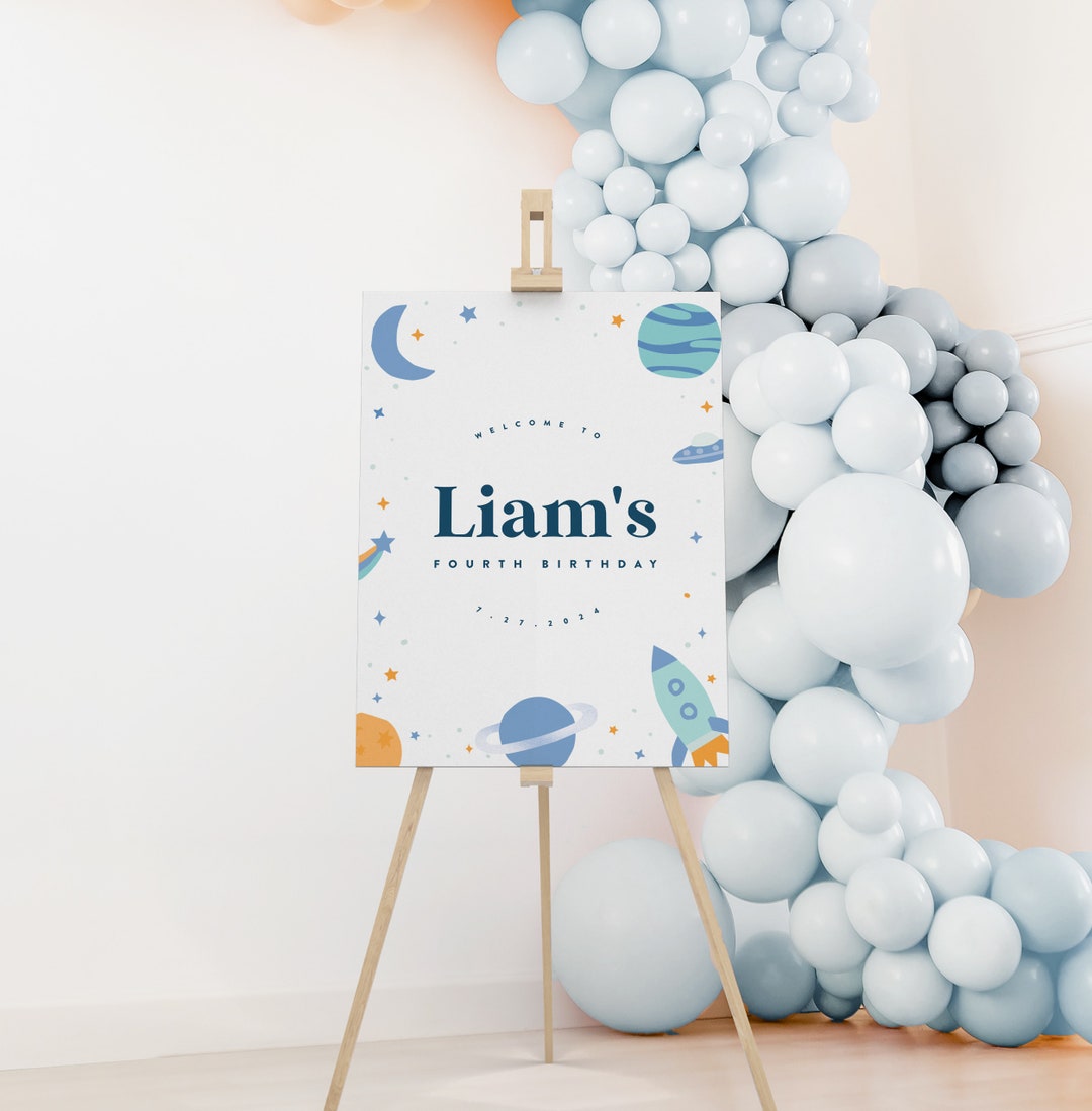Boy Space Birthday Welcome Sign: Galaxy Moon Theme (INSTANT DOWNLOAD ...