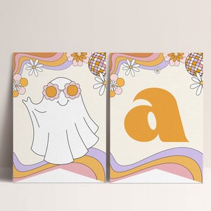 Groovy Ghost Halloween Favor Tag Template: Retro Party (INSTANT ...