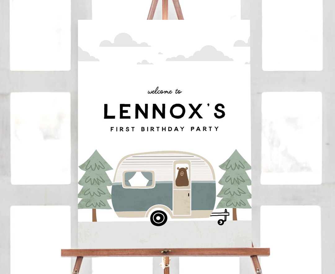 Editable Happy Camper Welcome Sign, One Happy Camper, Camping Birthday ...