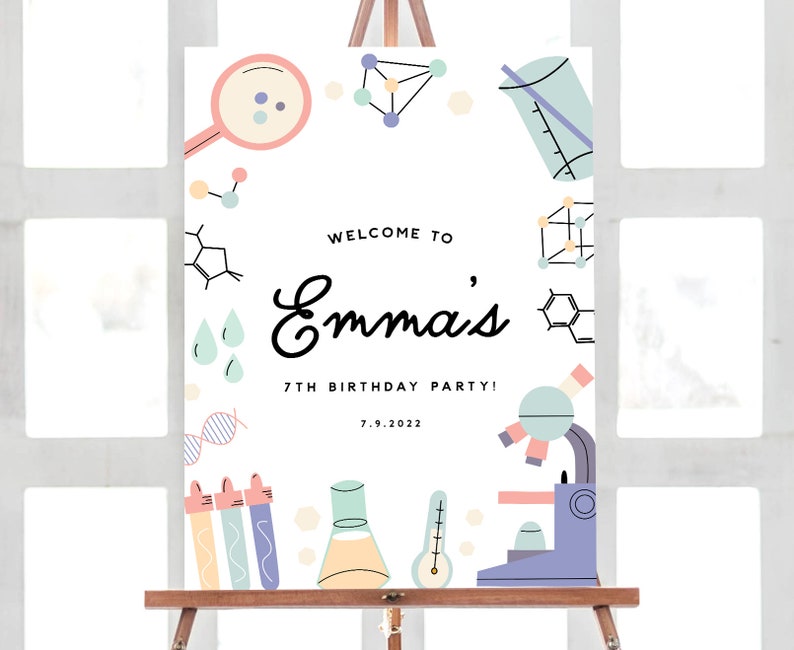Editable Science Party Signs Girl Mad Scientist Modern - Etsy