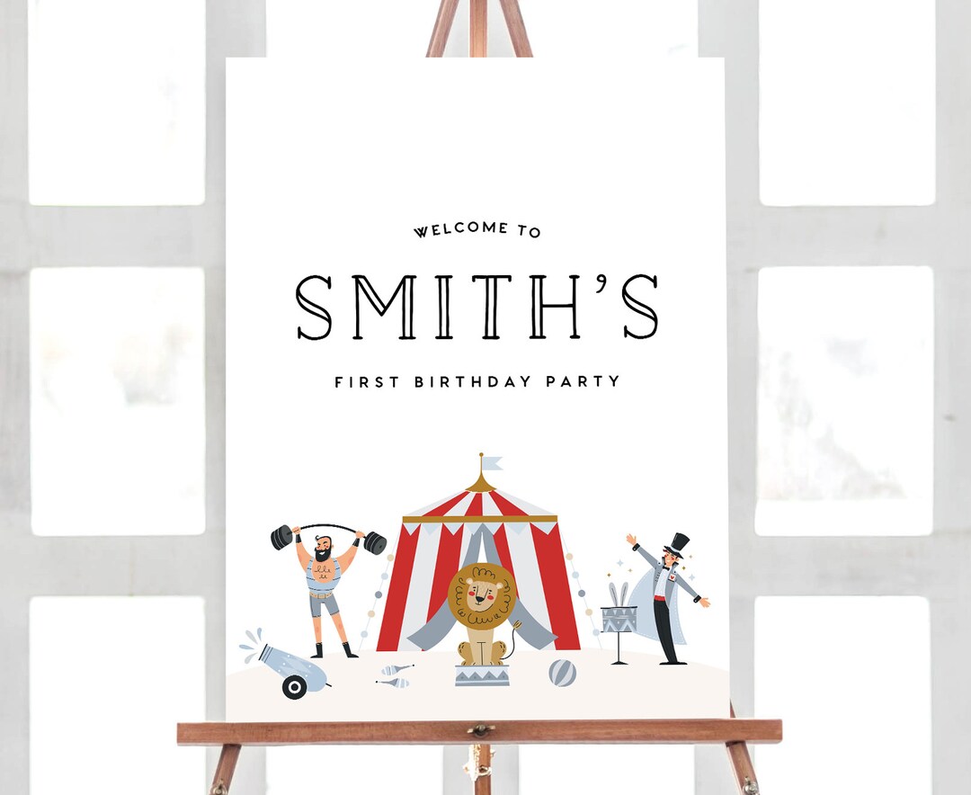 Modern Circus Welcome Sign, Circus Birthday Party, Carnival, Editable ...