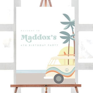 Retro Surf Birthday Editable Signs, Boy Surf Birthday, Peace Love and ...