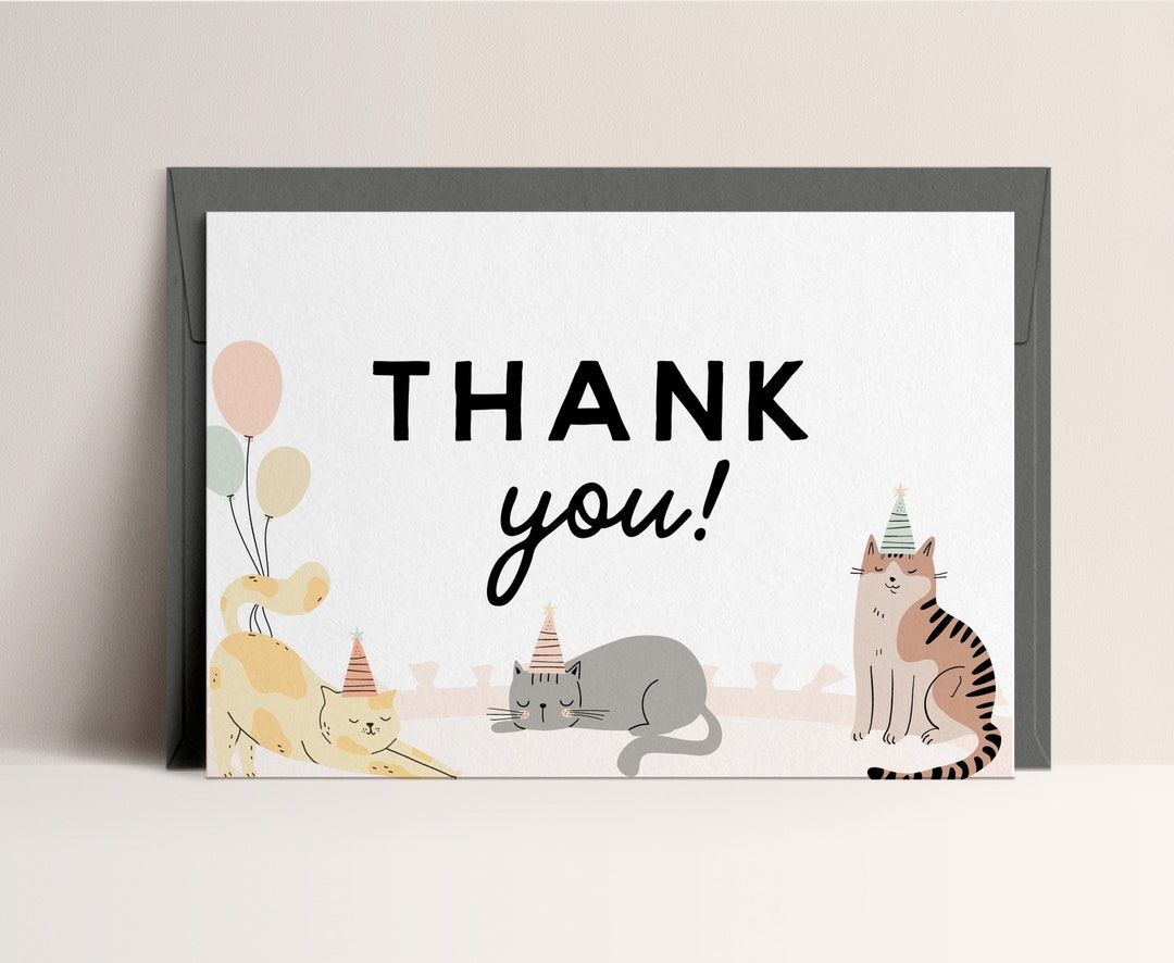 Cat Thank You Card Template Kitty Cat Party Girl Birthday Kitty Cat ...