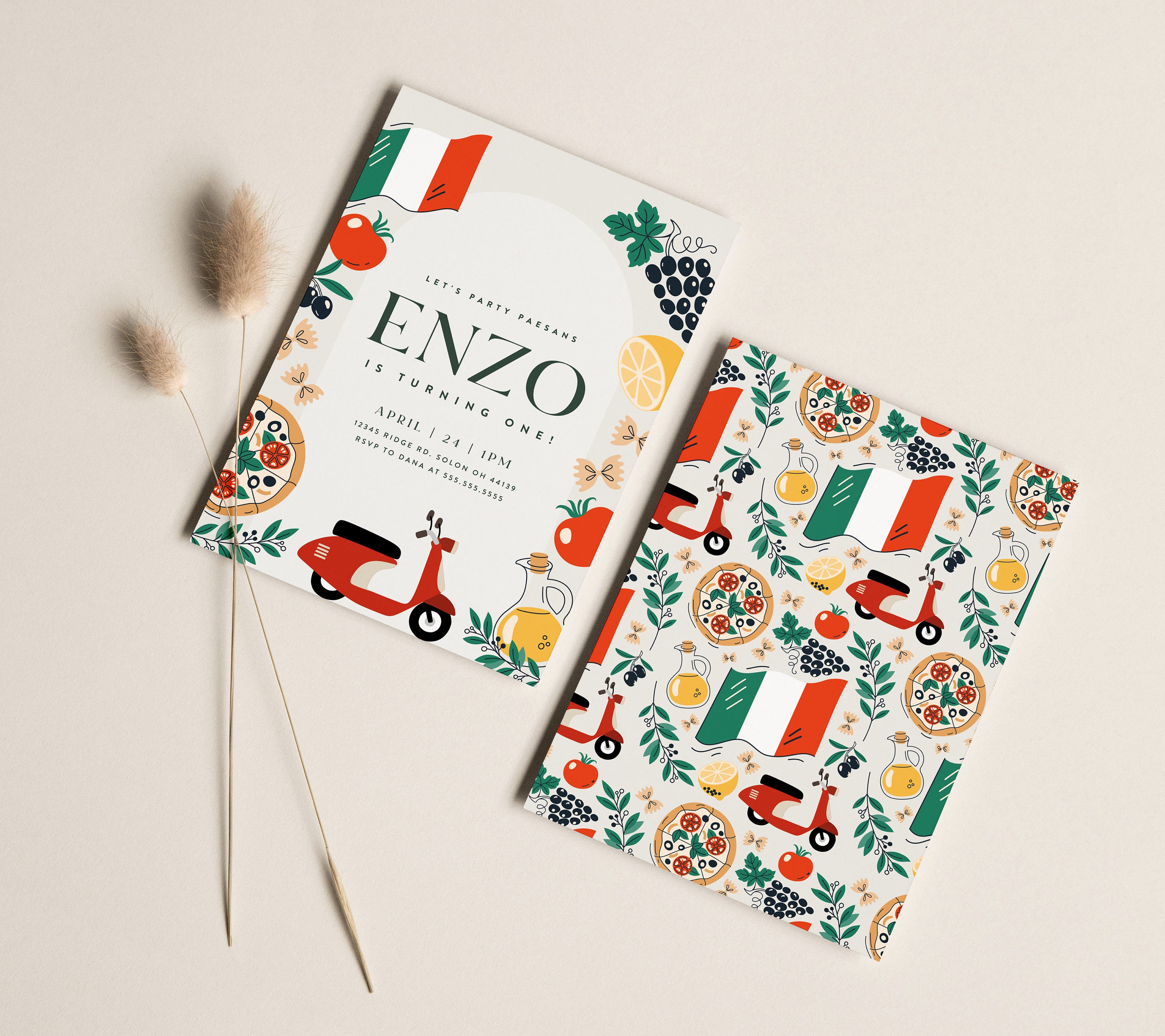 Italian Themed Birthday Party Invitation Uno Birthday Italy - Etsy ...