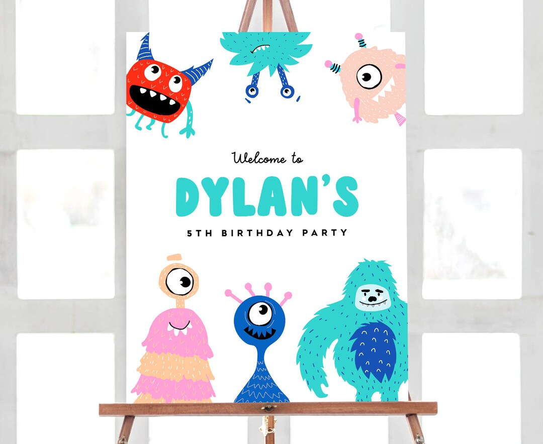 Monster Birthday Welcome Sign, Little Monsters Invitation, Modern ...