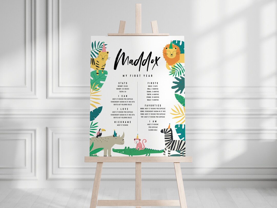 Safari Jungle Birthday Milestone Board, Wild Party Animals, Party ...