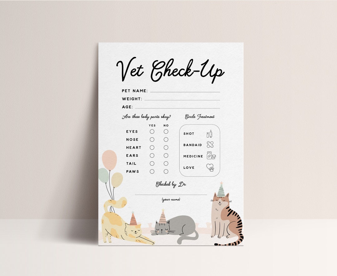 Vet Check up Exam Sheet Pet Check-up Cat Birthday Party Kitty Party ...