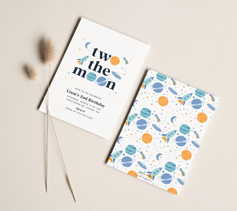 Two the Moon Toppers Boy Space Birthday Cupcake Toppers | Etsy