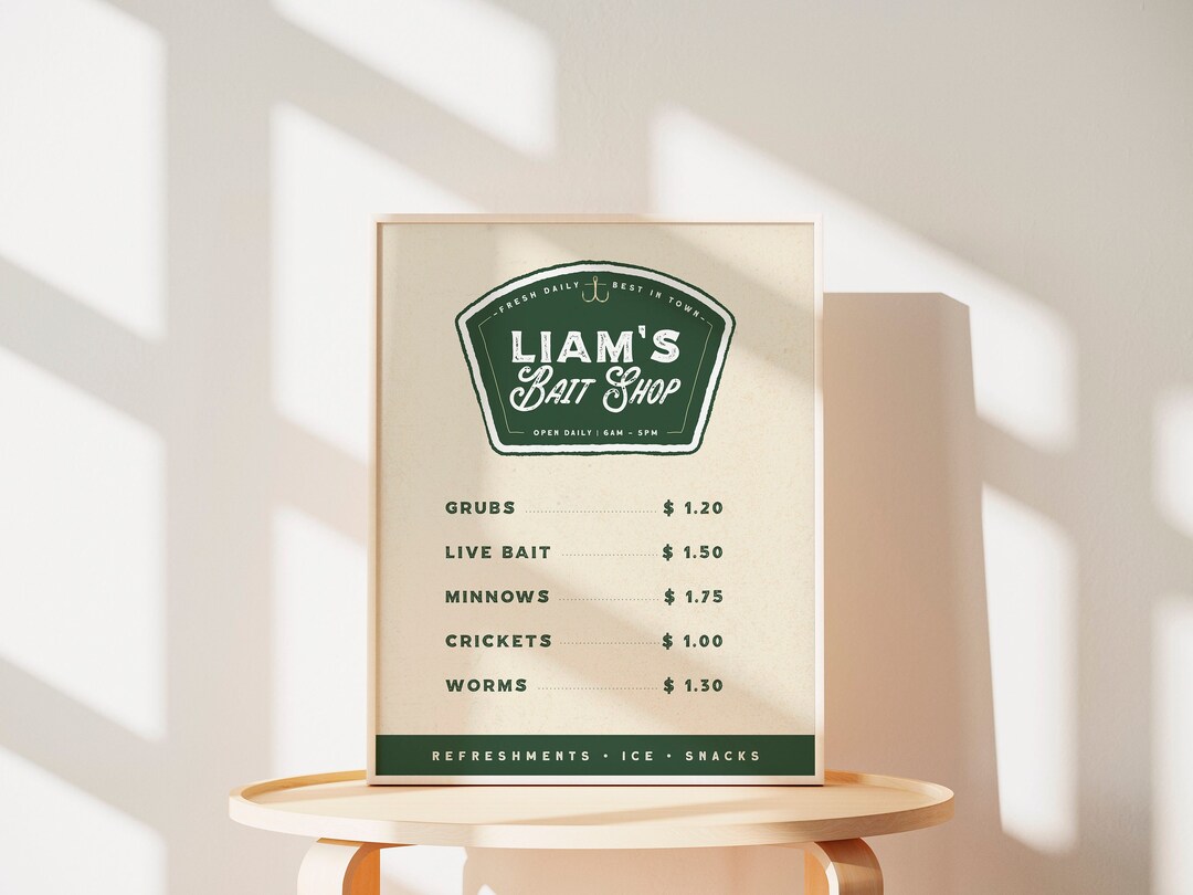 Fishing Birthday Bait Shop Menu Template: Vintage Style (digital ...