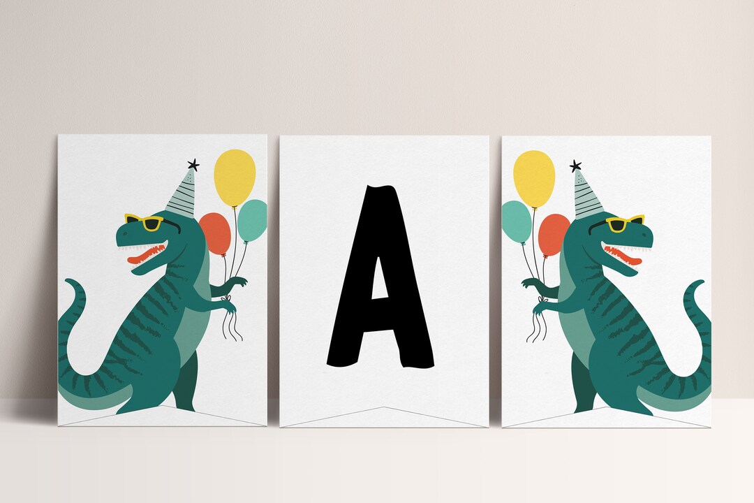 Editable Dinosaur Banner, Trex Birthday Bunting Template, Printable ...