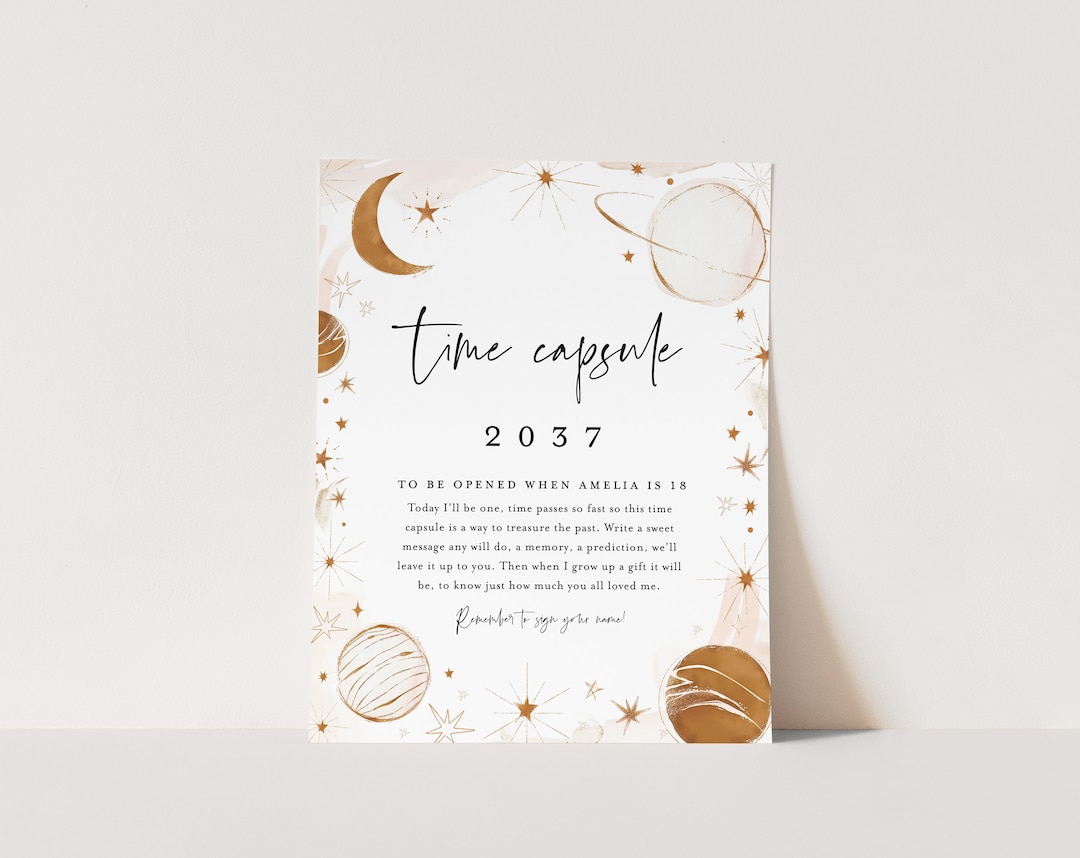 Editable Space Time Capsule Sign and Card Template (instant Download ...