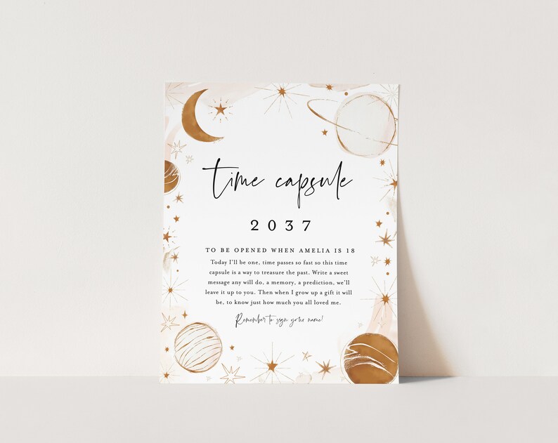 Editable Space Time Capsule Sign and Card Template (instant Download ...