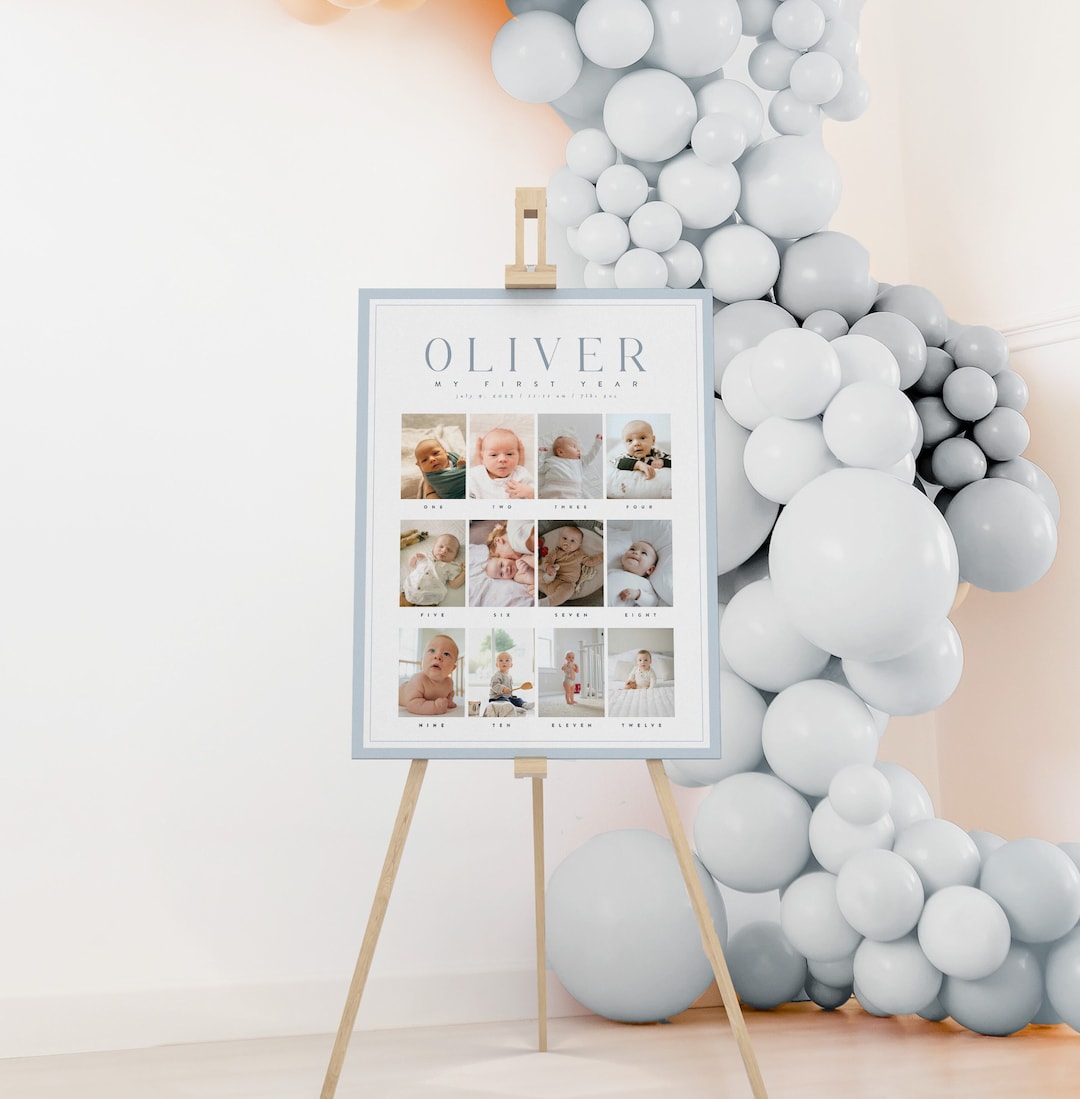 Modern First Birthday Photo Sign Template, 1st Birthday Minimalist ...