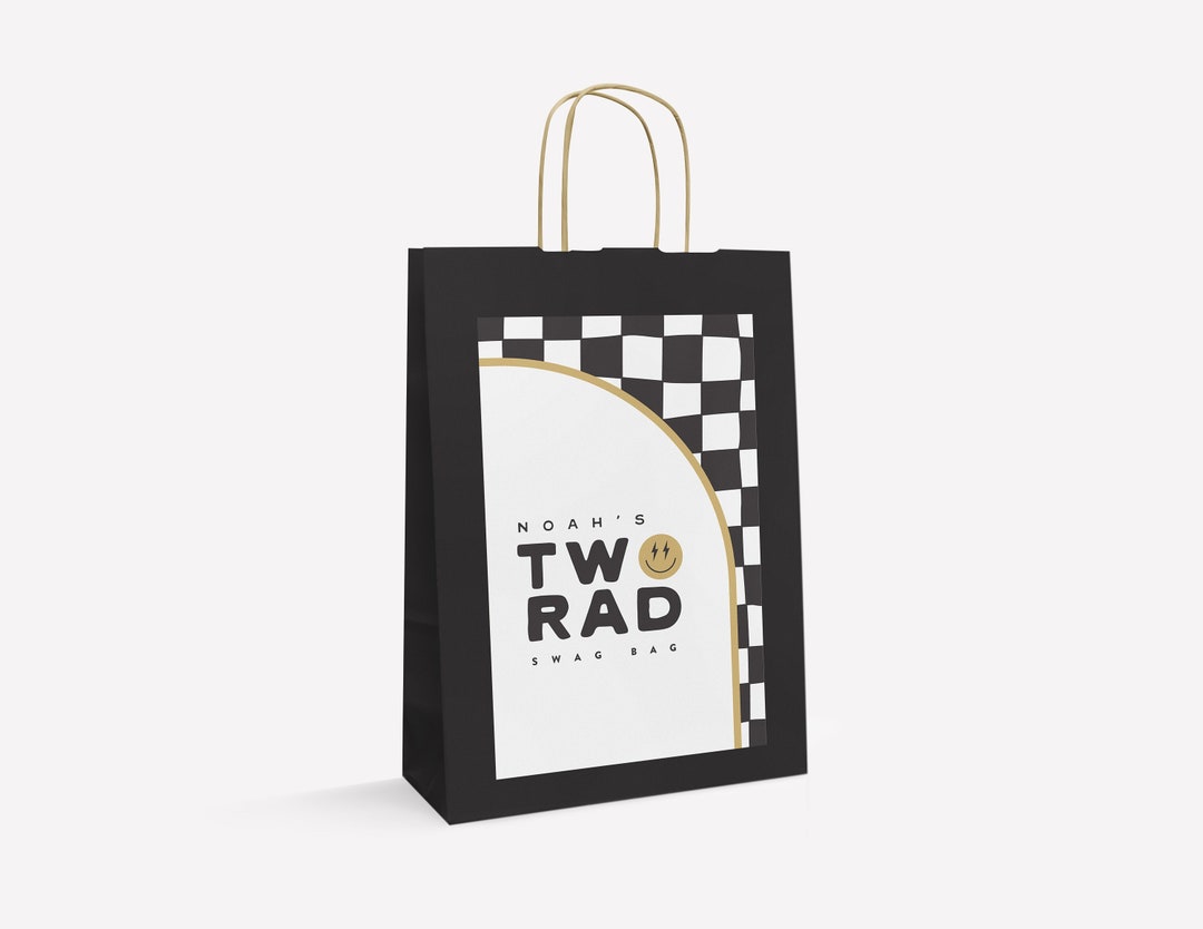 Editable Smiley Face Checkered Favor Bag Label Sticker Template ANY AGE ...