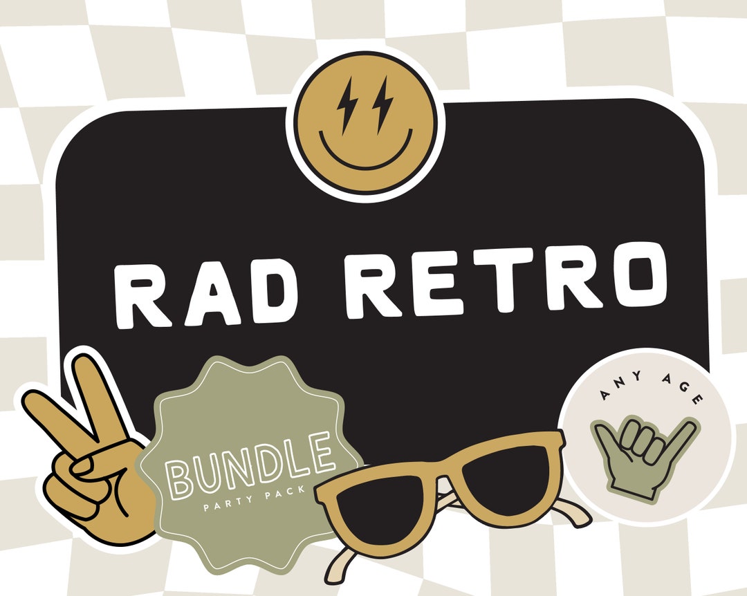 Rad Retro Birthday Bundle, Retro Rad Dude Birthday Party Package ...
