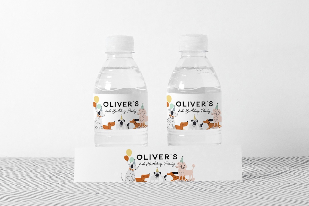 Dog Party Water Labels, Puppy Pawty Water Bottle Labels, Dog Theme ...