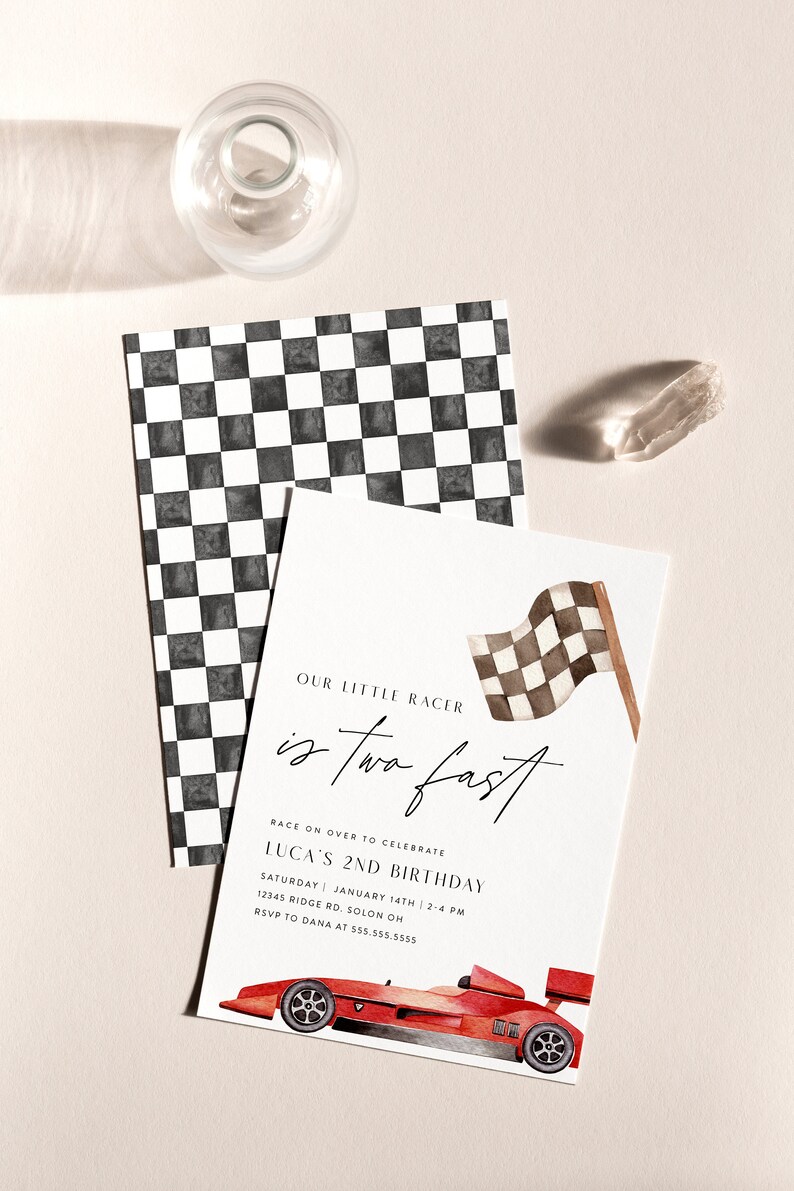 Two Fast Birthday Invitation Race Car Invitation Red Race - Etsy