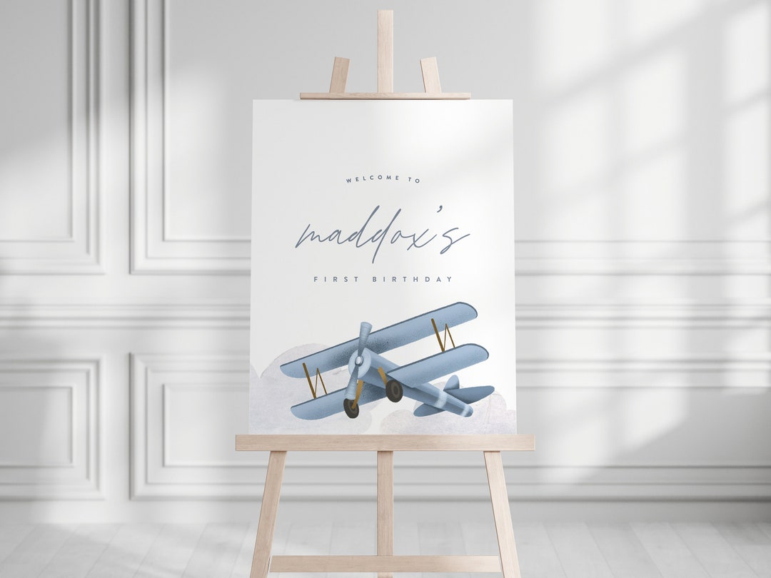 Airplane Birthday Welcome Sign, Modern Plane Design, Vintage Airplane ...