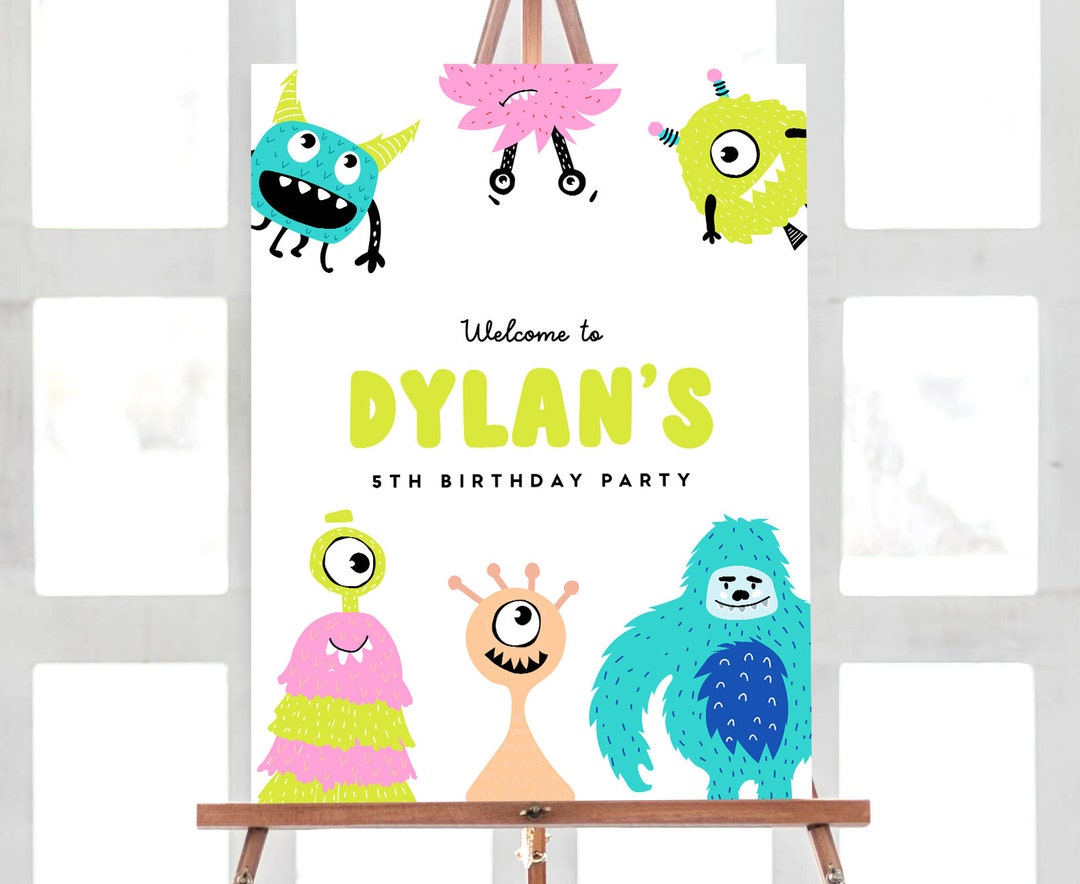 Little Monster Birthday Welcome Sign, Monsters Birthday Sign, Monster ...