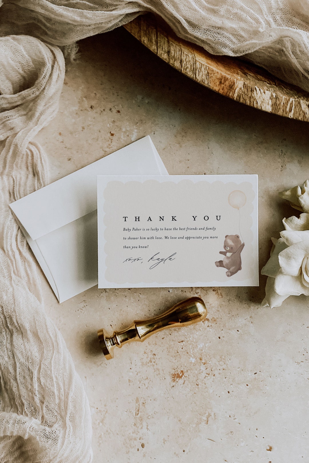 Teddy Bear Thank You Card Template: Baby Shower (printable Digital ...