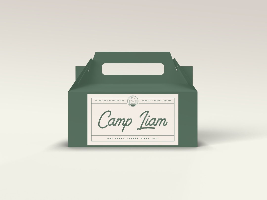Editable Camping Favor Label, Happy Camper Birthday Gable Label, Boho ...