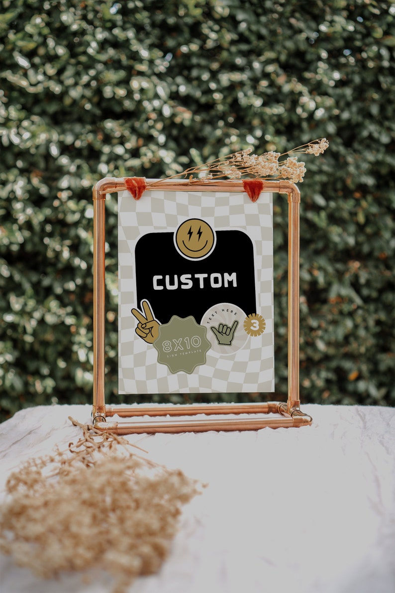 Checkered Smiley Face Sign Template Rad Birthday Stickers - Etsy