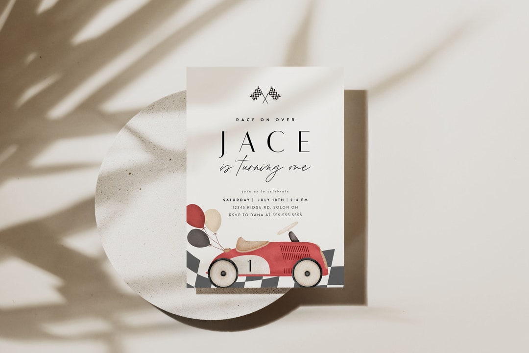 Vintage Red Race Car Birthday Invitation, Fast One, Two Fast, Any Age ...