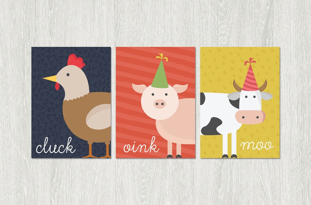 Farm Animal Prints, Farm Birthday Decorations, Pig, Chicken, Cow, Farm ...
