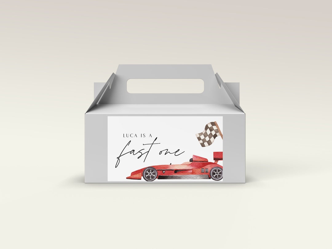 Race Car Favor Box Label, Modern Race Car Birthday, Two Fast, Fast One ...