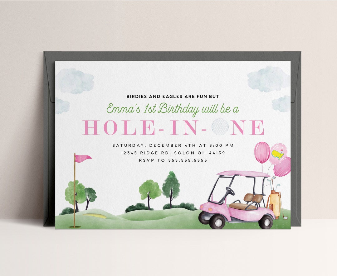Girl Golf First Birthday Invitation, Editable Hole in One Invitation ...