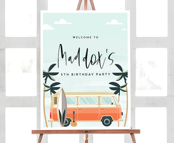 Modern Surf Birthday Welcome Sign Surfing Birthday - Etsy