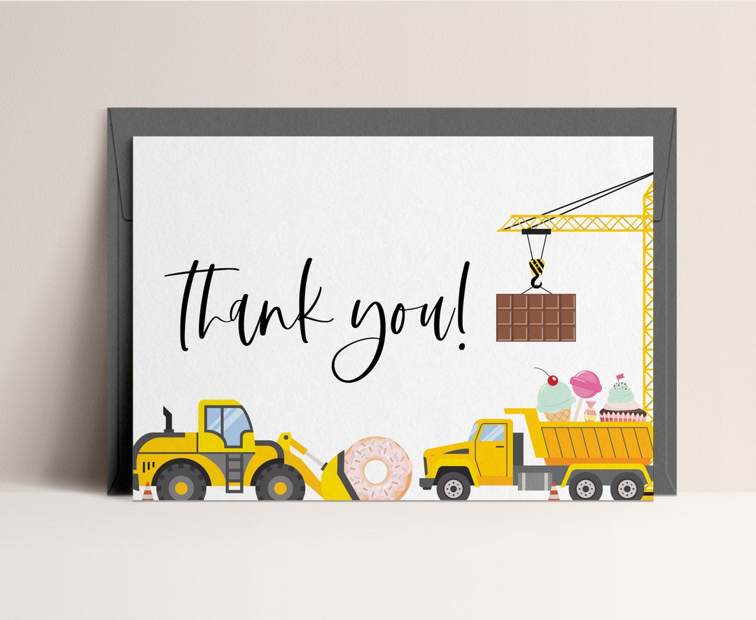 Trucks and Sweets Thank You Card: Editable Construction Theme (INSTANT ...