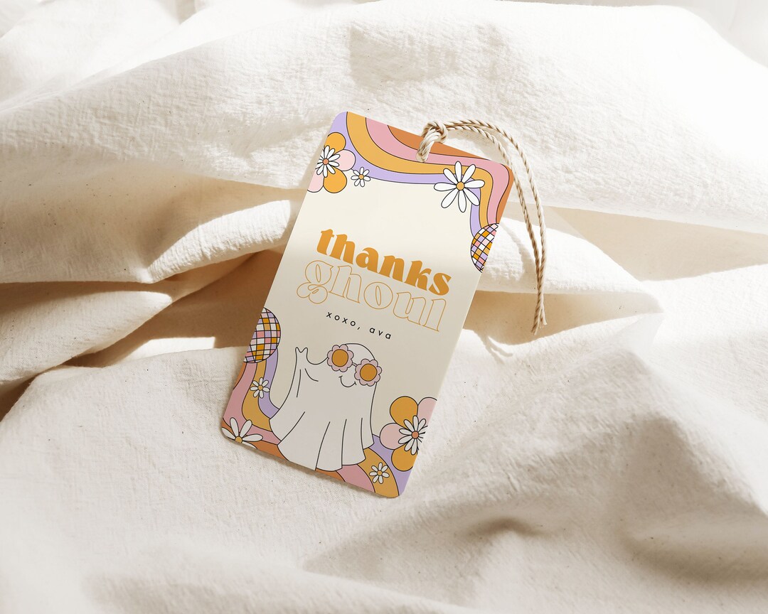 Groovy Ghost Halloween Favor Tag Template: Retro Party (INSTANT ...