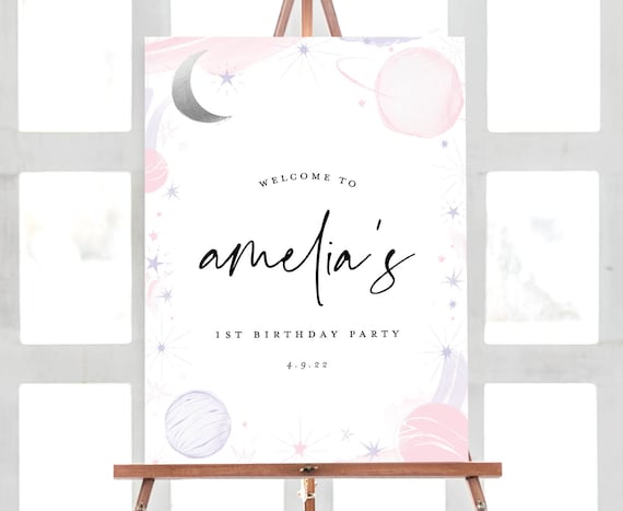 Editable Space Birthday Welcome Sign Minimalistic Space | Etsy