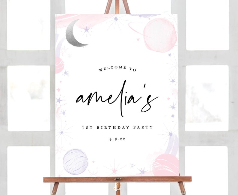 Editable Space Birthday Banner: Pink & Purple Galaxy (instant Download ...